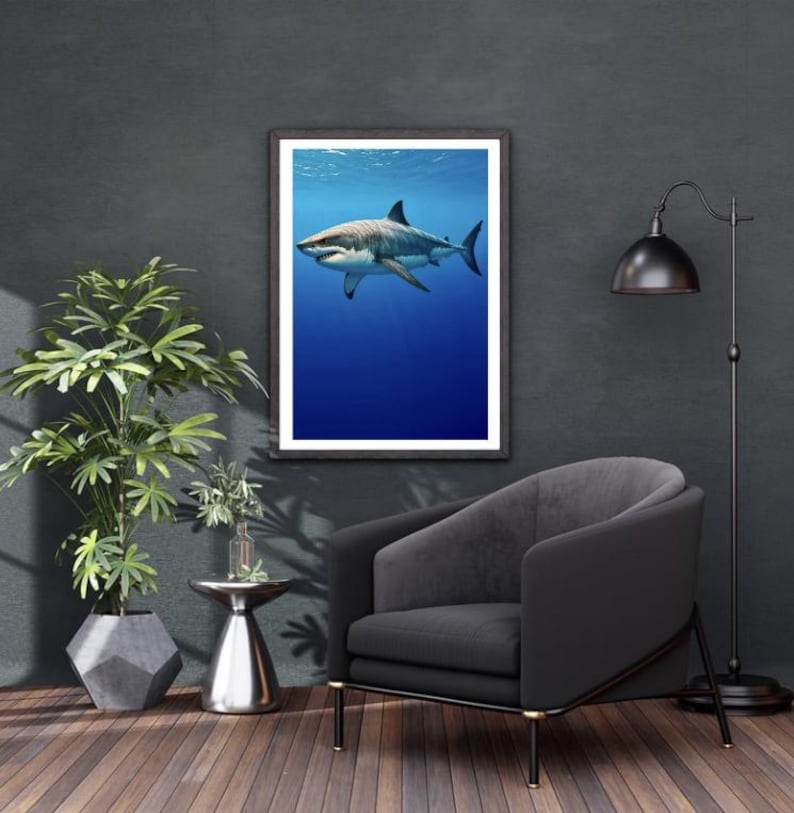 Shark Wall Art – Great White Shark Poster, Ocean Wildlife Print, Marine ...