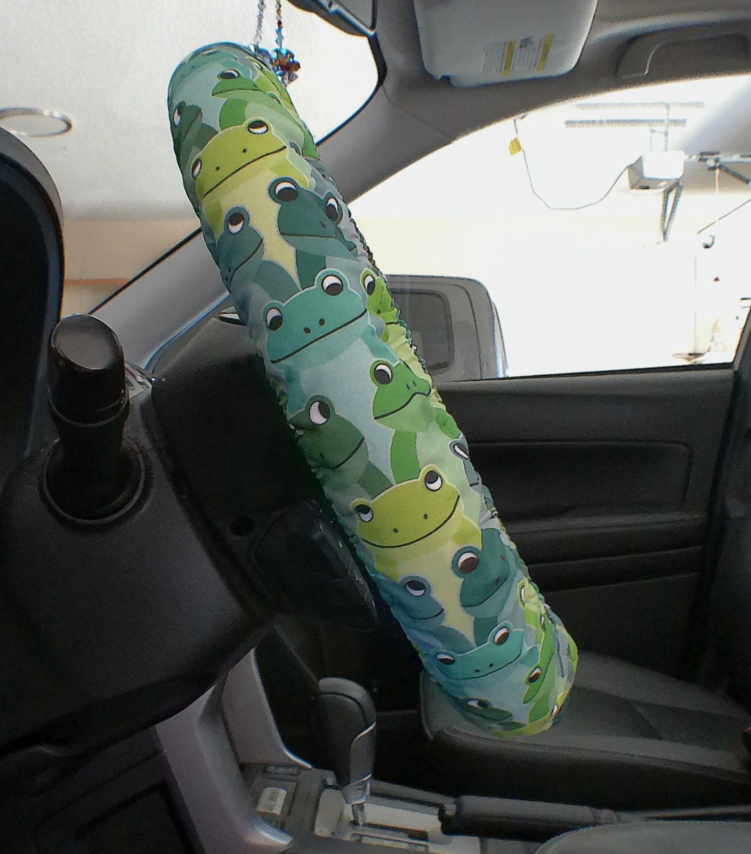 Frog Steering Wheel Cover Full Grip Fabric Inside Green Frogs on Gray ...