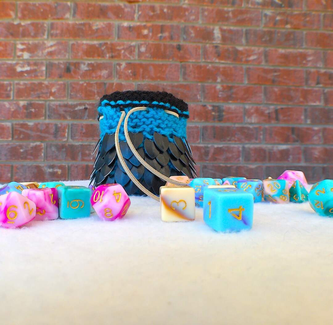 Black Scale Mail Dice Bag medium Size Turquoise Blue Yarn - Etsy