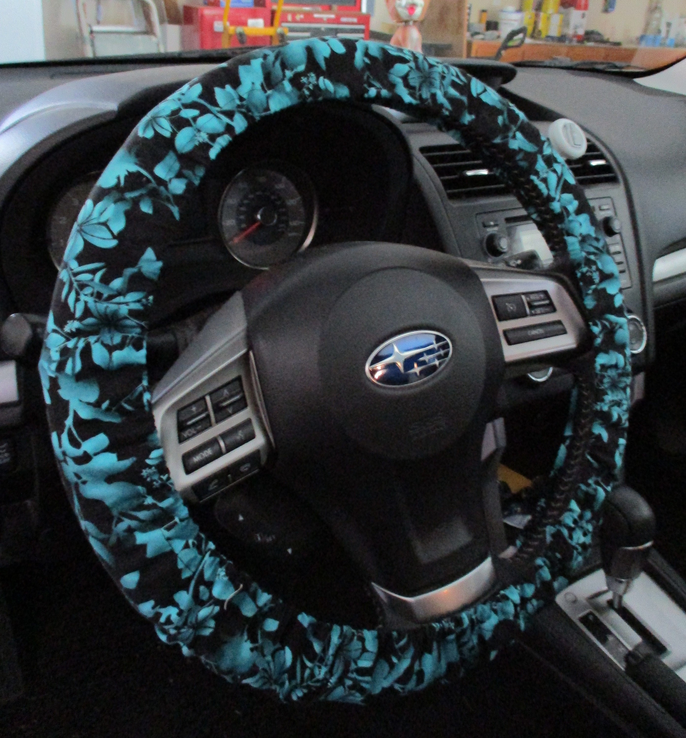 Teal Green Floral Steering Wheel Cover Designed & Sold By Glenn Lurie