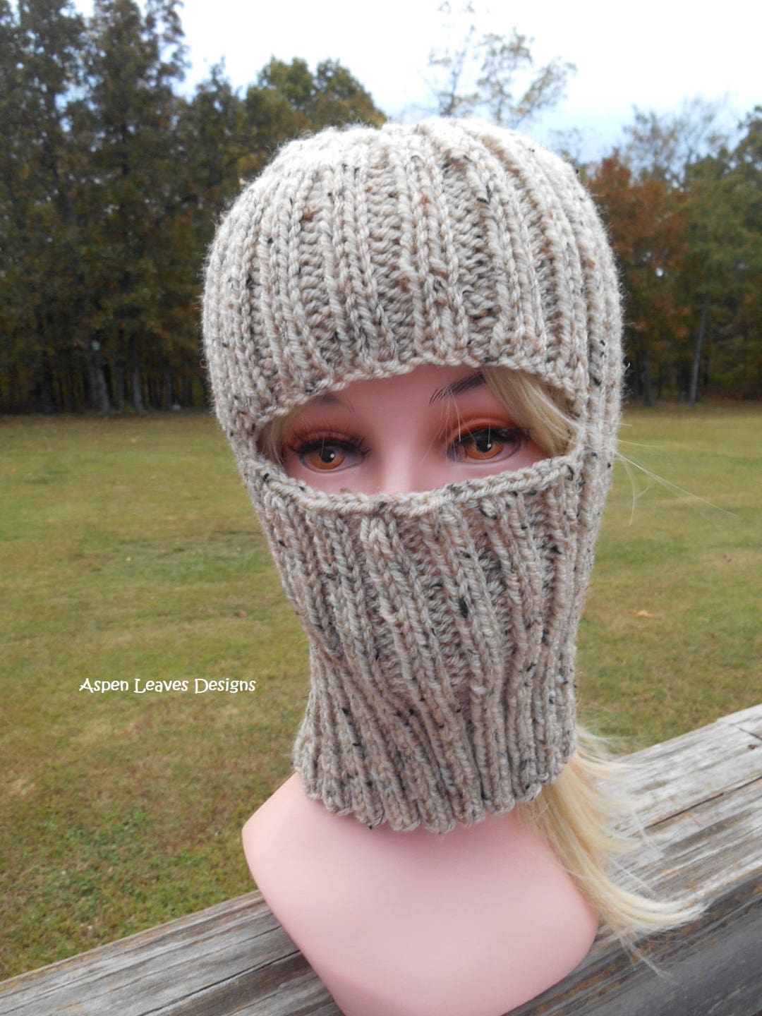 Oatmeal Balaclava Tan Ski Mask Hand Knit Acrylic Yarn Ready to Ship - Etsy