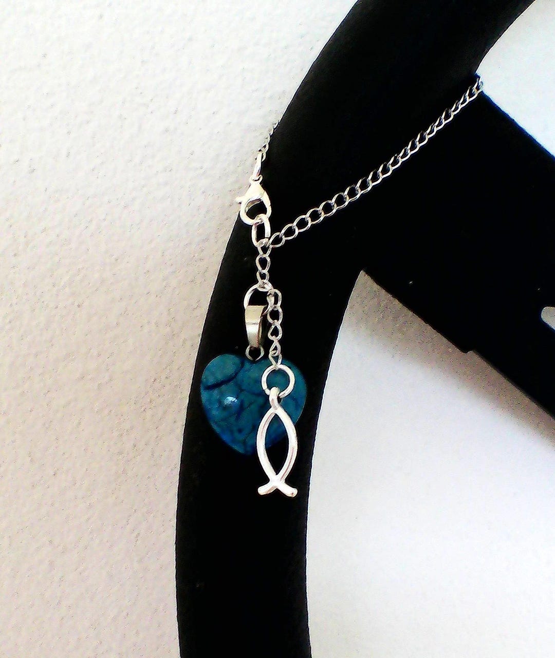 Steering Wheel Charm: Religious Fish, Blue Gemstone Heart - - Etsy