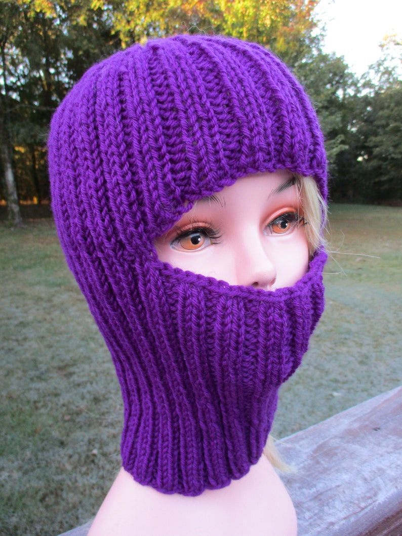 Purple Balaclava Ski Mask Pure Alpine Wool Hand Knit for - Etsy