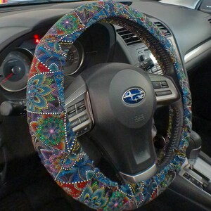 Bright Patchwork Steering Wheel Cover Full Grip Fabric Inside Flowers ...