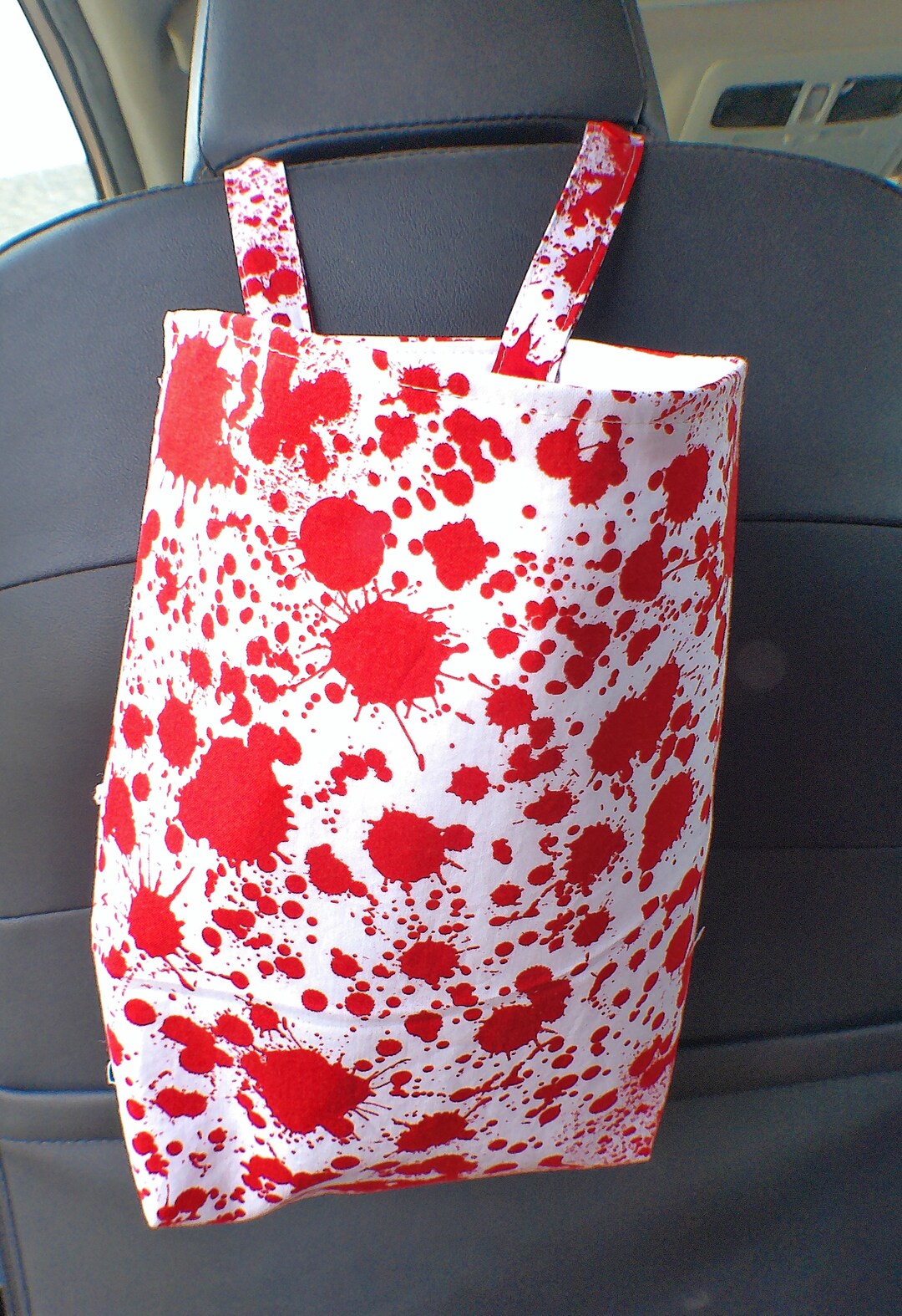Blood Splatter Trash Bag 10x8x5 Dark Red Splatter on White Fabric ...