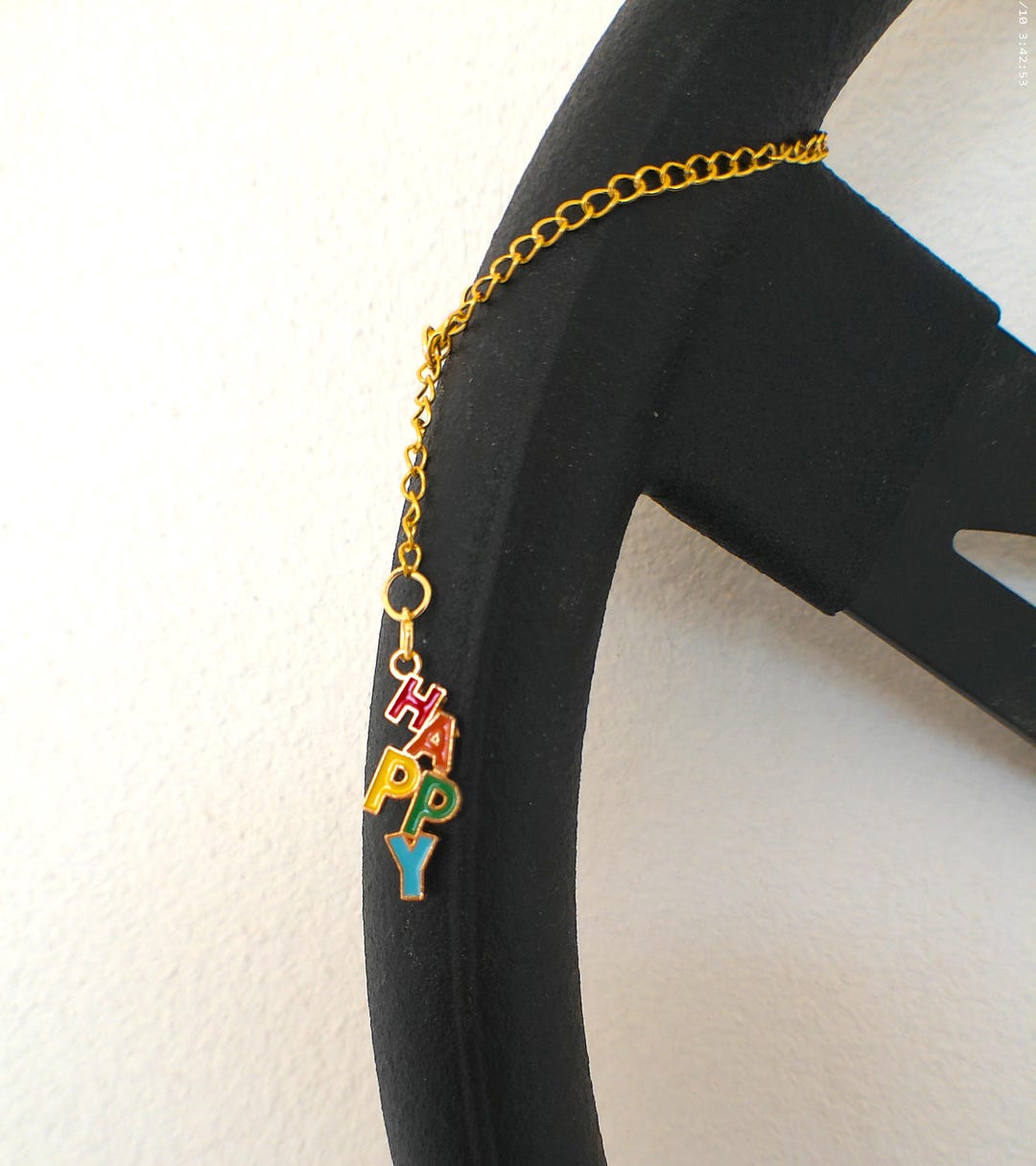 Happy Steering Wheel Charm - Gold Chain - - Etsy