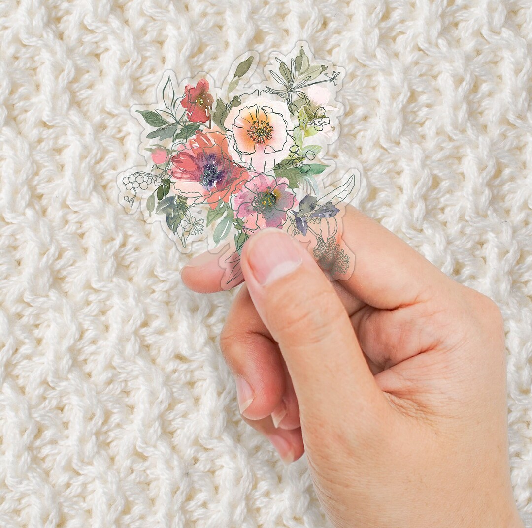 Clear Flower Sticker 2 In. - Line Art and Watercolor - Etsy