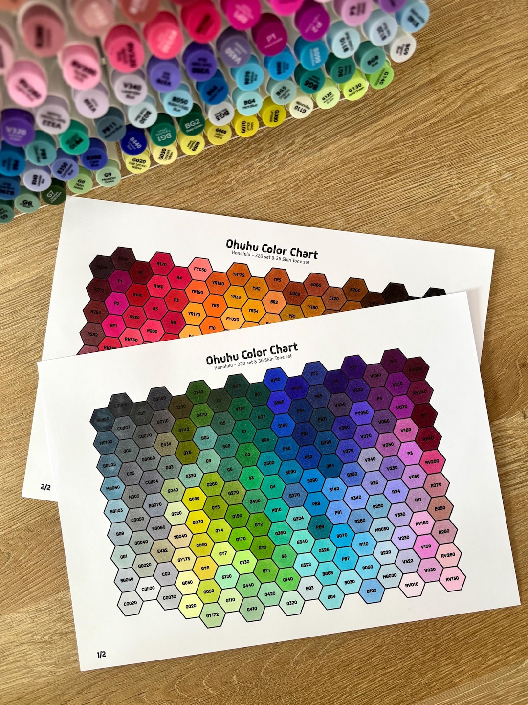 Ohuhu Honolulu 341 Color Swatch Chart – Printable Alcohol Marker Color ...