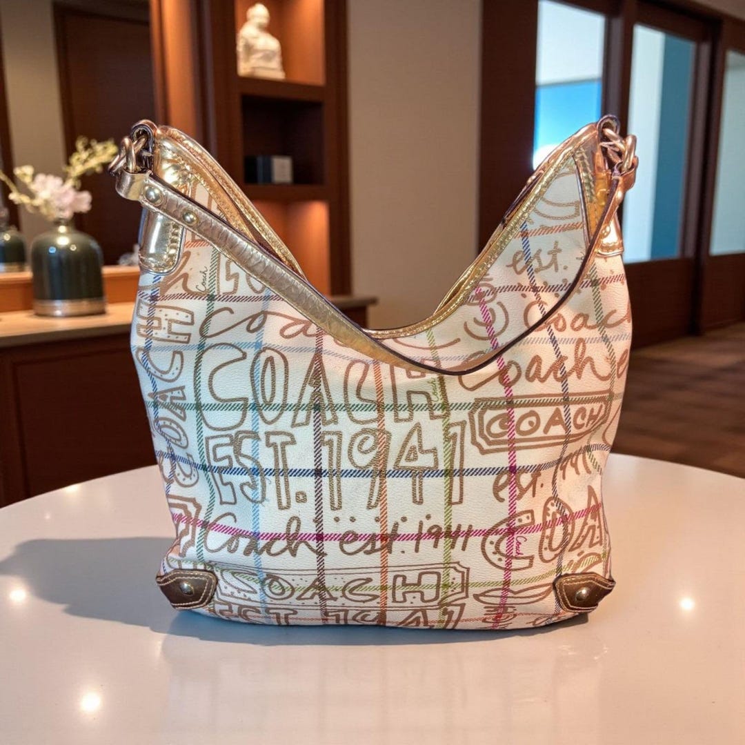 Coach Est 1941 Hobo Shoulder Bag Beige Plaid Script Logo - Etsy