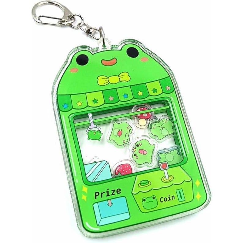 Cute Claw Game Machine Frog Keychain, Shaker Charm Acrylic Keyring for ...