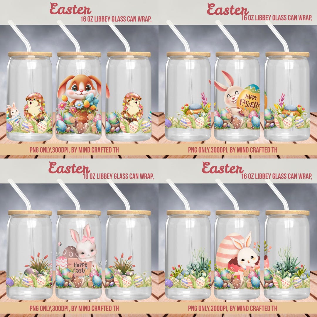 Easter Glass Can Wrap Bundle PNG, Bunny Easter Cup Design for 16oz ...