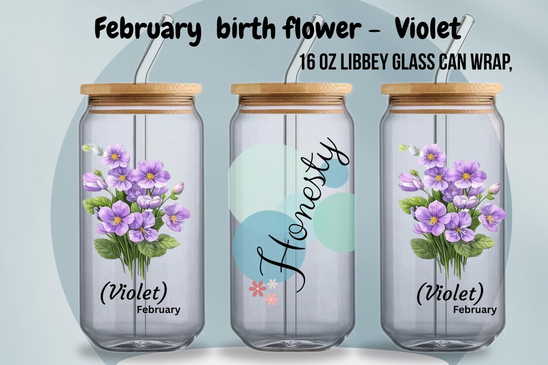 February Birth Flower Glass Can Wrap PNG, Violet Floral Libbey , Purple ...