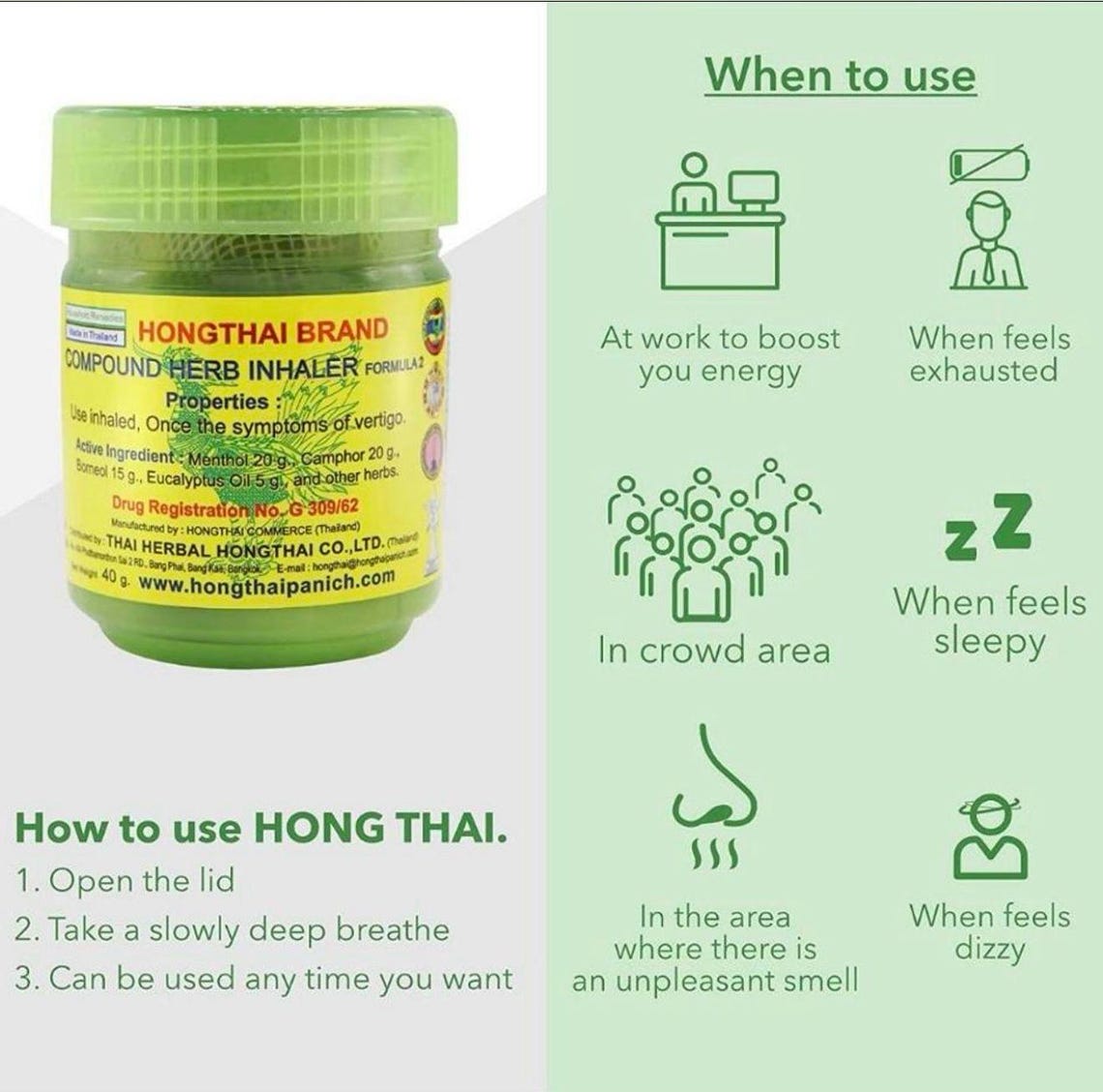 Hong Thai Herbal Inhaler | Thai Menthol Nasal Stick for Dizziness ...
