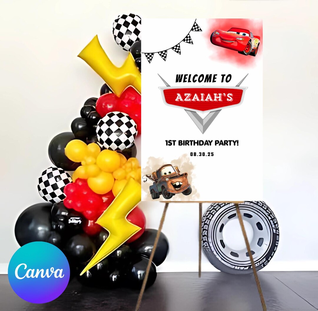 Cars Birthday Party Welcome Sign, Care Welcome Sign, Lightning Mcqueen ...