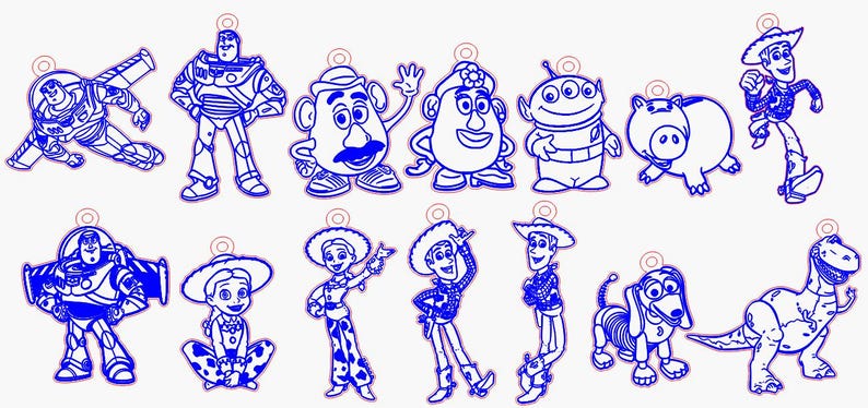 Cartoon Character Bundle Laser Cut File: Keychain SVG, DXF, LBRN2 ...