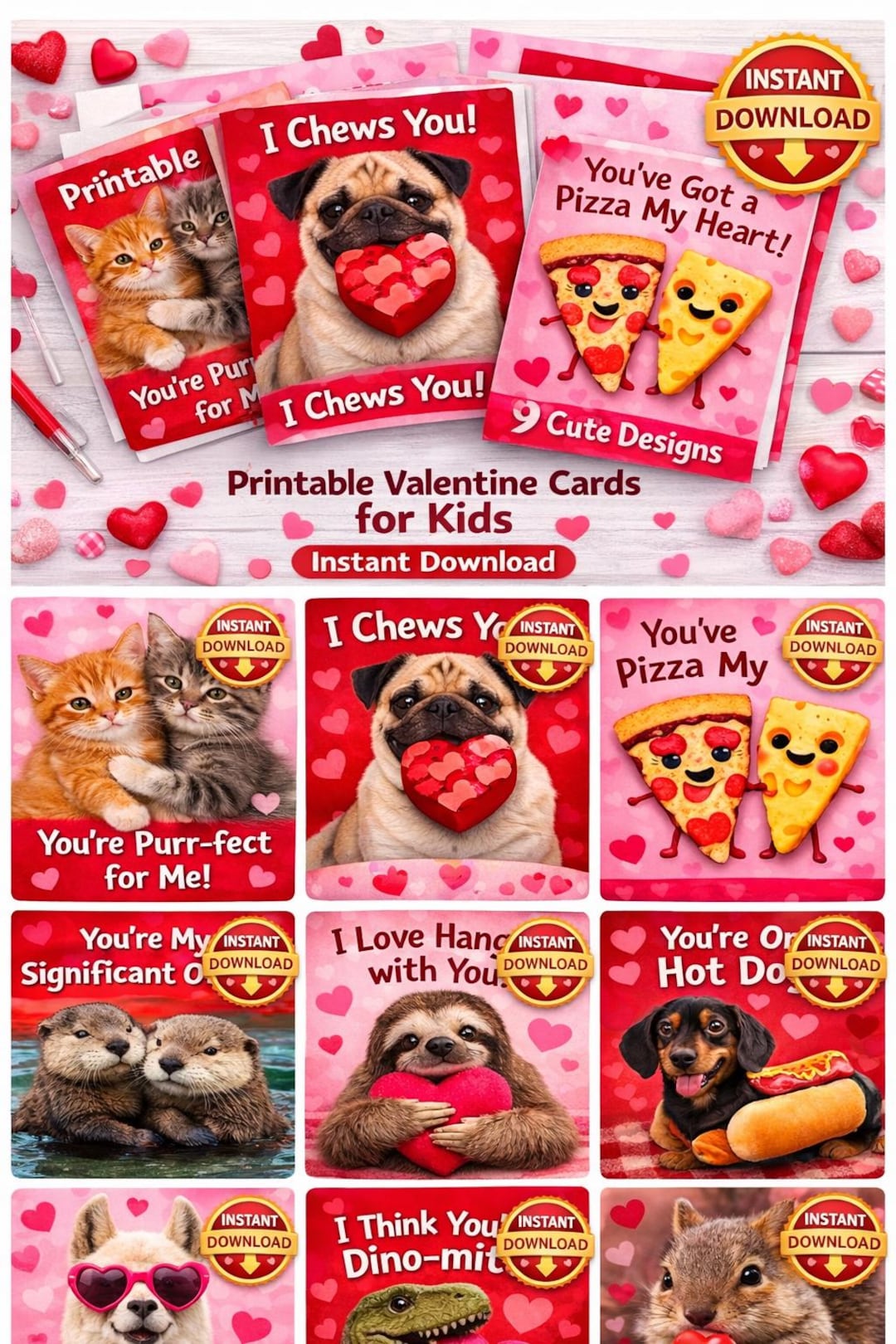 Printable Animal Valentine Cards | Instant Download - Etsy Australia