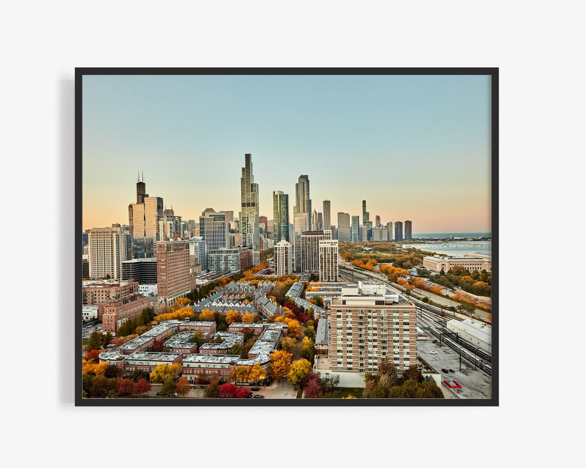 Chicago South Loop Photography Print, Chicago Photography, Fall Leaves ...