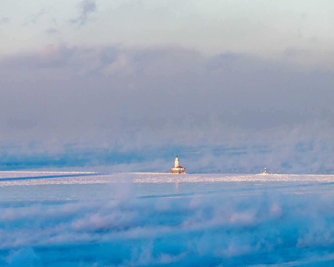 Chicago Photography Print of Polar Vortex, Lake Michigan Lighthouse ...