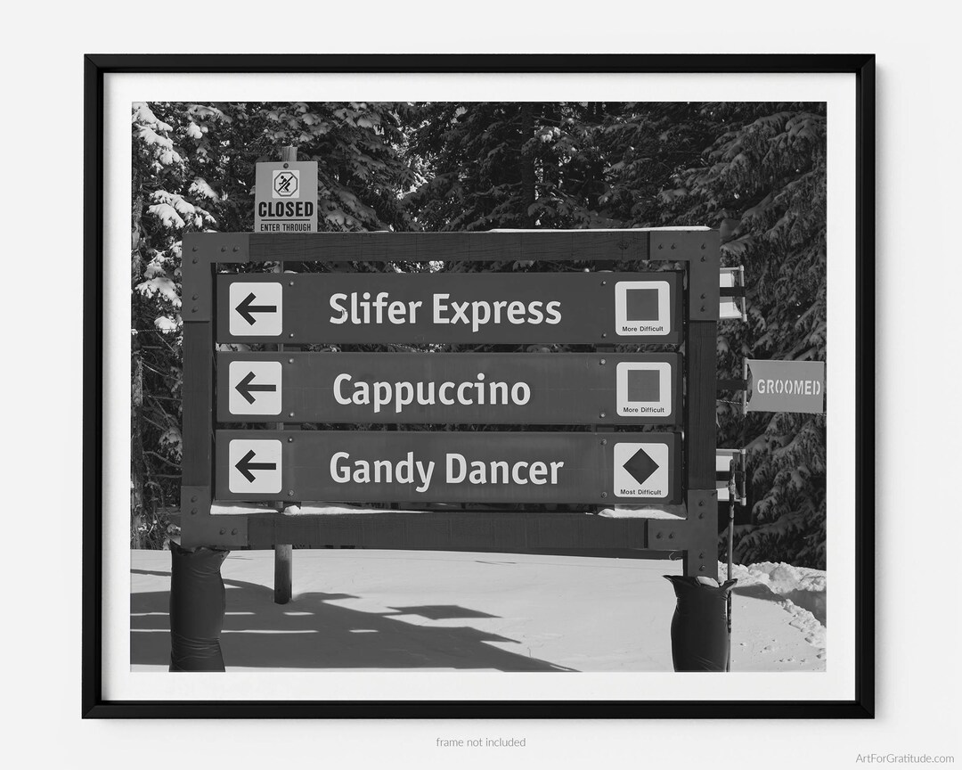 Signs for Slifer Express, Cappuccino, and Gandy Dancer, at Vail Ski ...