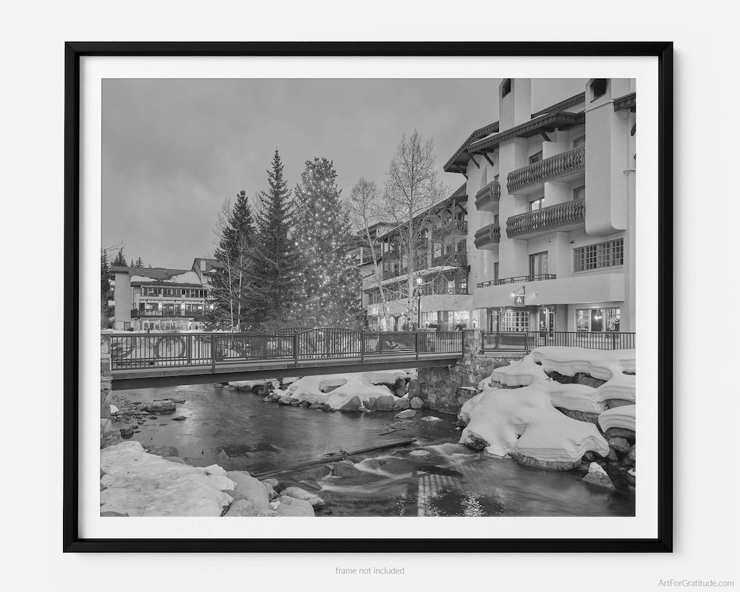 Vail Village Bridge With Gore Creek in Winter, A Vail Colorado Black ...