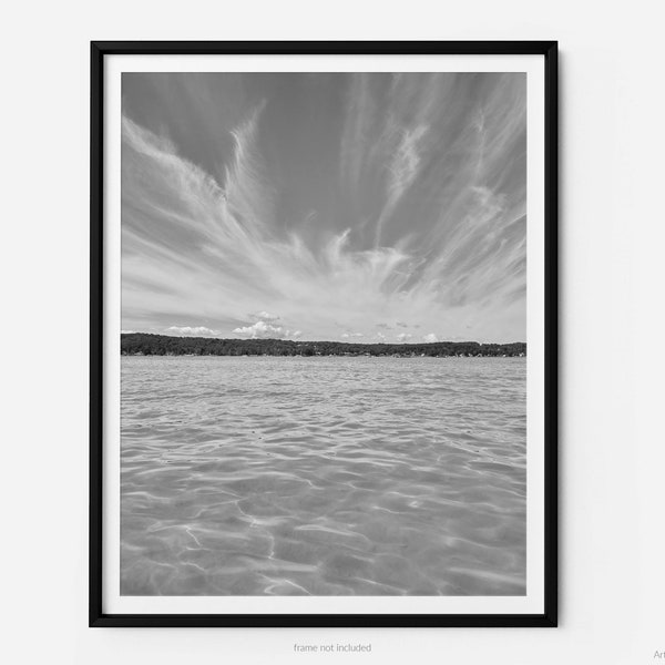 Torch Lake Beach at Sunset, Black and White Fine Art Photography Print ...