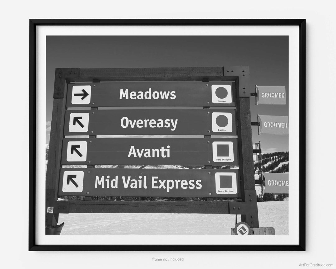 Ski Hills (trails) Sign, Vail Colorado Black and White Fine Art ...