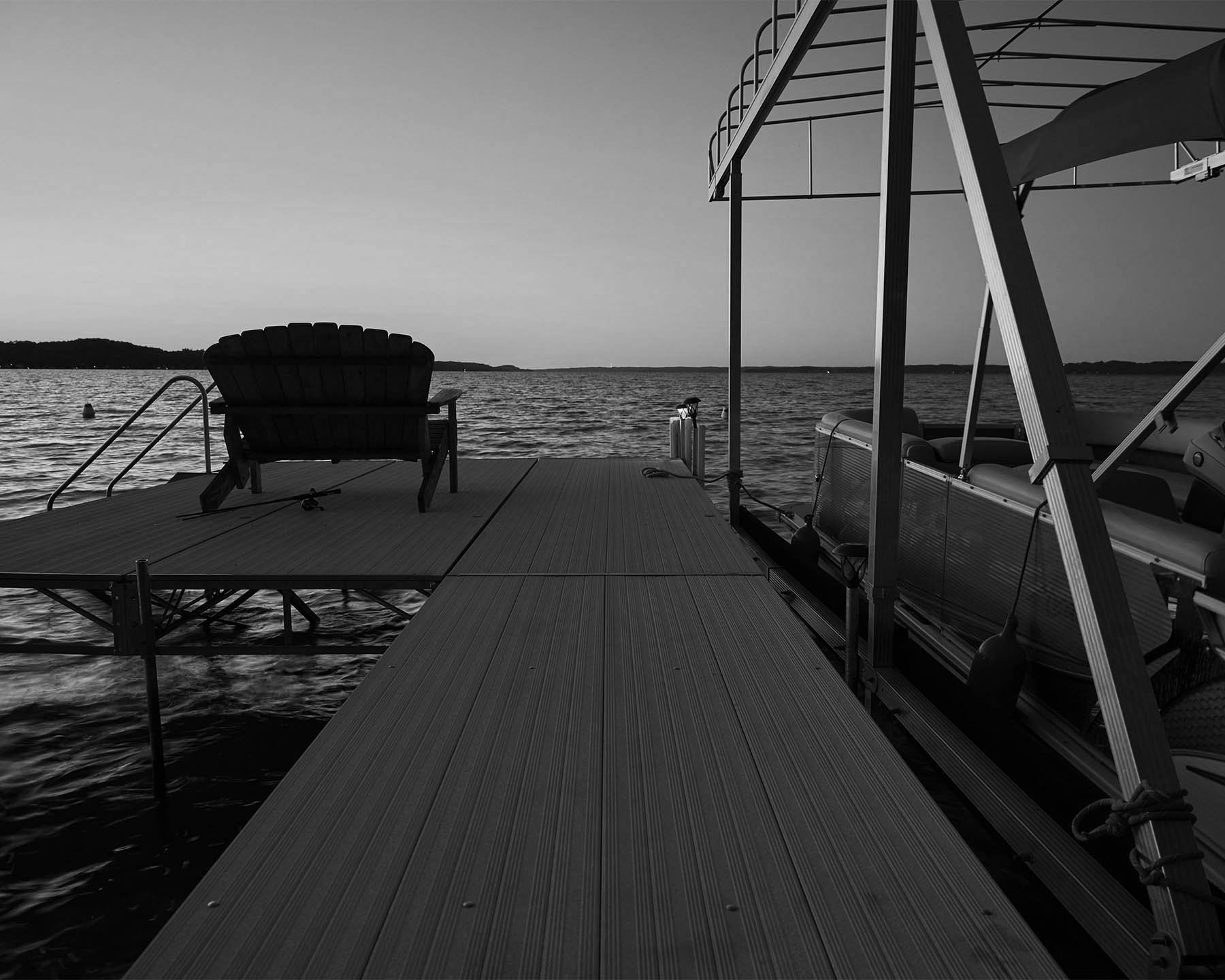 Torch Lake Boat Dock at Sunset, Black and White Fine Art Photography ...