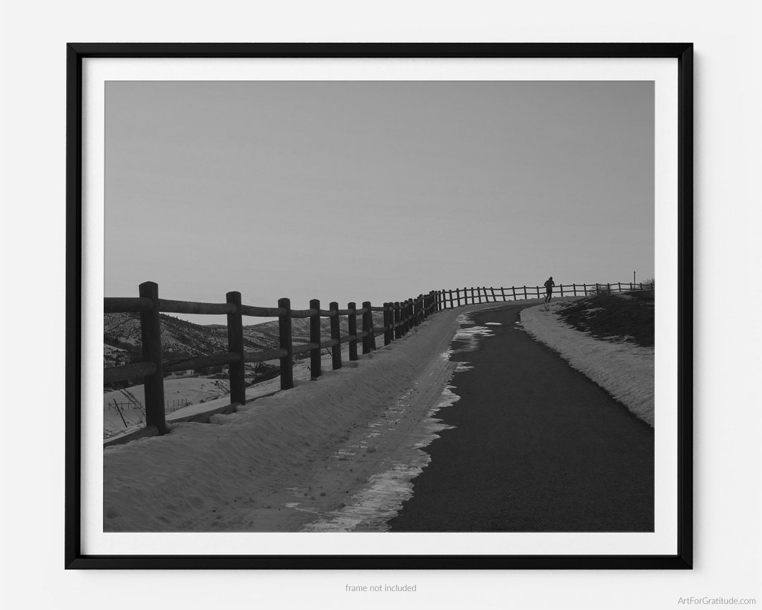 Avon Runner on Winding Road at Sunset, Avon Colorado Black and White ...
