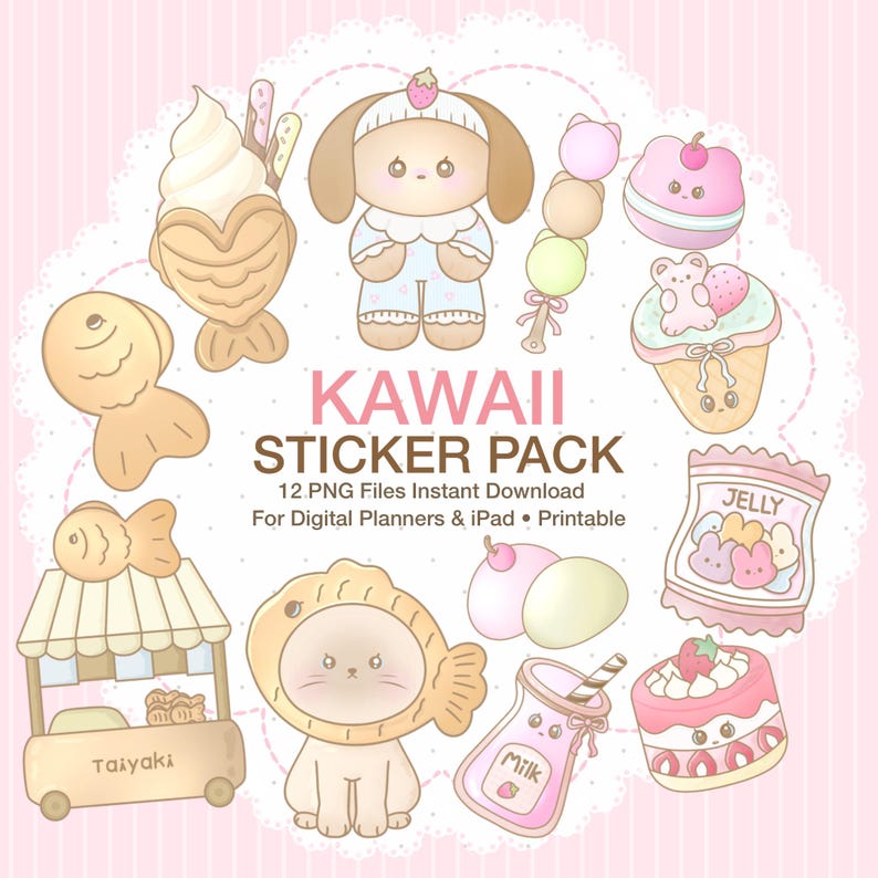 Kawaii Pastel Animals Dessert Stickers | Digital Planner Pack (digital ...
