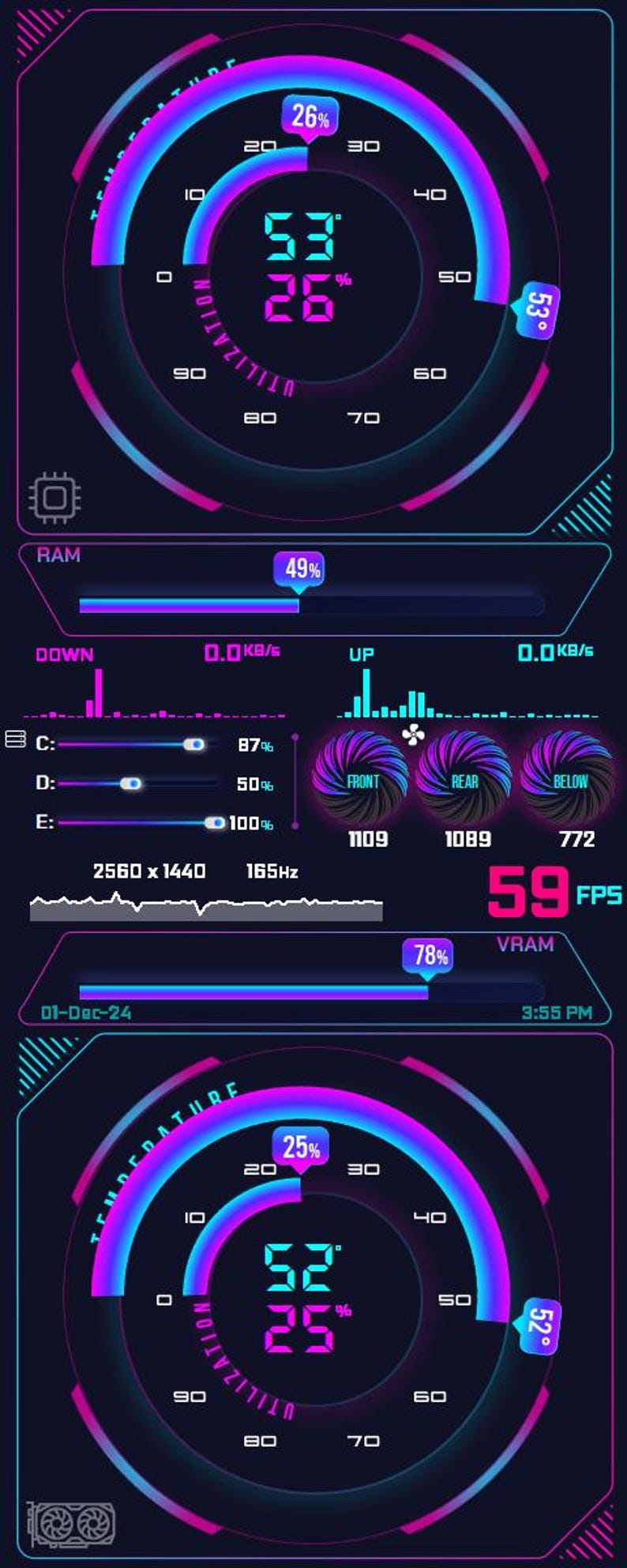 AIDA64 Sensor Panel Template for PC Monitor | Horizontal & Vertical ...