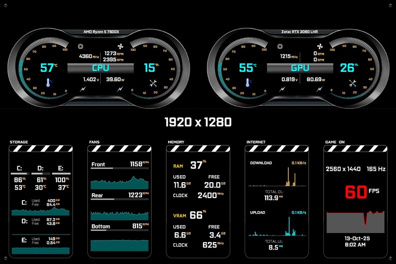 AIDA64 Sensor Panel Template: PC Monitor Skin (digital Download ...