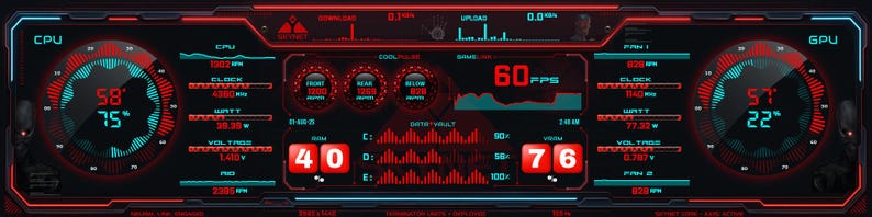 Skynet AIDA64 Sensor Panel Template: Cyberpunk PC Monitor Skin ...