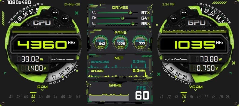 AIDA64 Sensor Panel Template | Horizontal (1920x480, 800x480, 1080x480 ...
