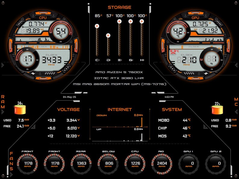AIDA64 Sensor Panel Template | CPU GPU Monitor | Fps Gaming PC Display ...