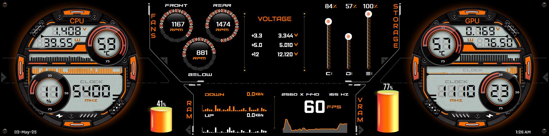 AIDA64 Sensor Panel Template | CPU GPU Monitor | Fps Gaming PC Display ...