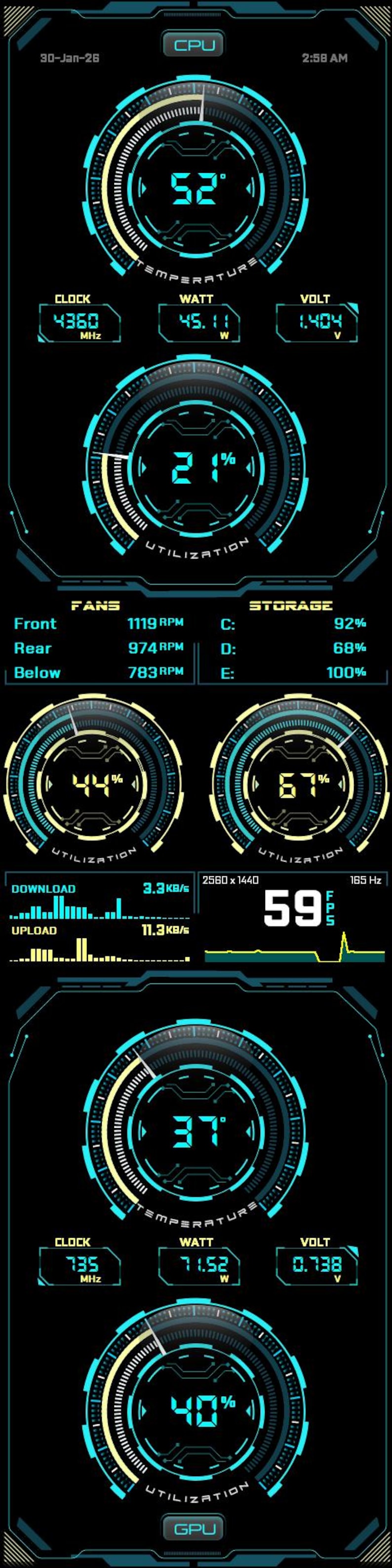AIDA64 Sensor Panel Template: Gaming PC Monitor Dashboard (digital ...