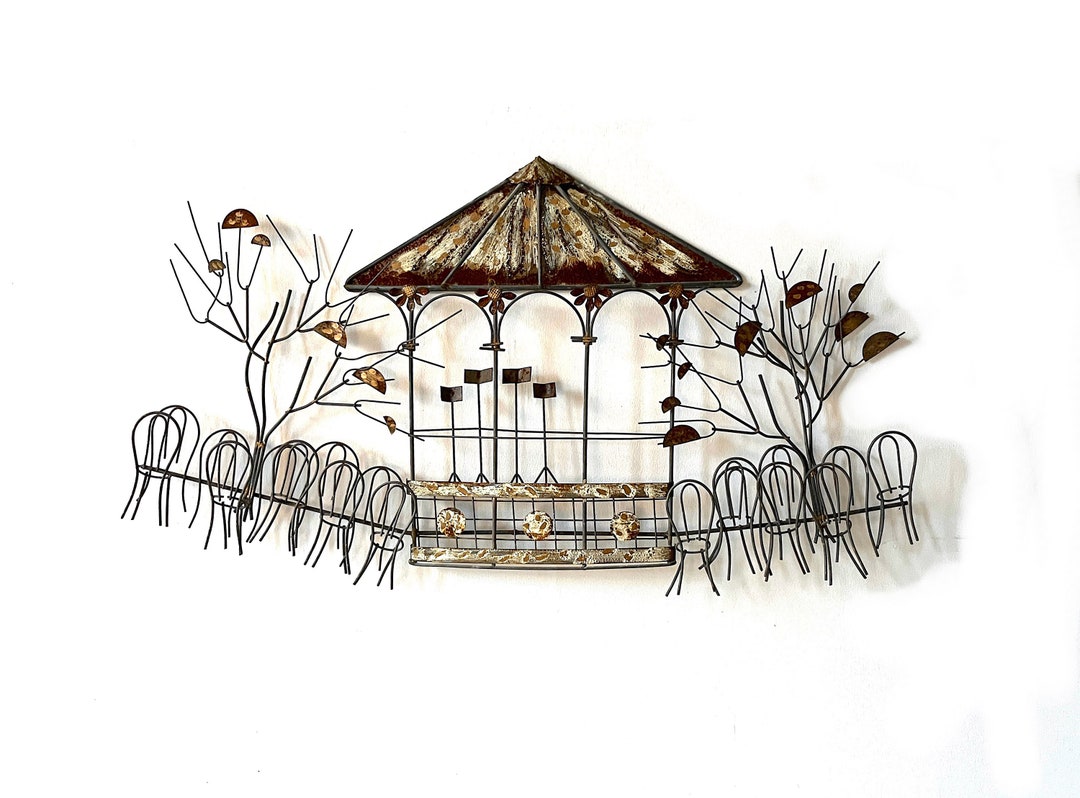 Vintage Large Brutalist Metal Wall Sculpture of Bandstand ... Made by ...