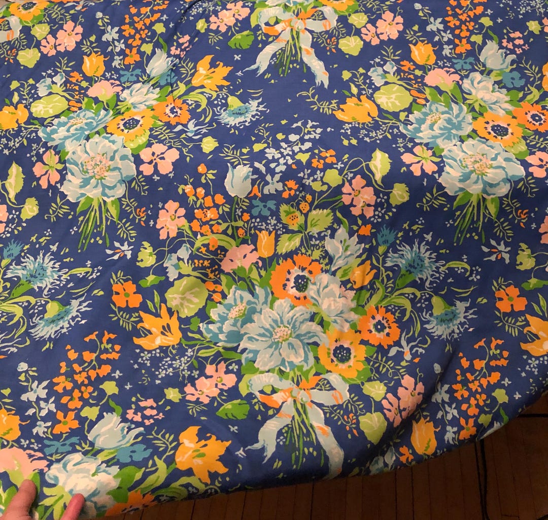 Vintage NOS Designer Screen Print Chetley Originals Royal Blue Floral ...