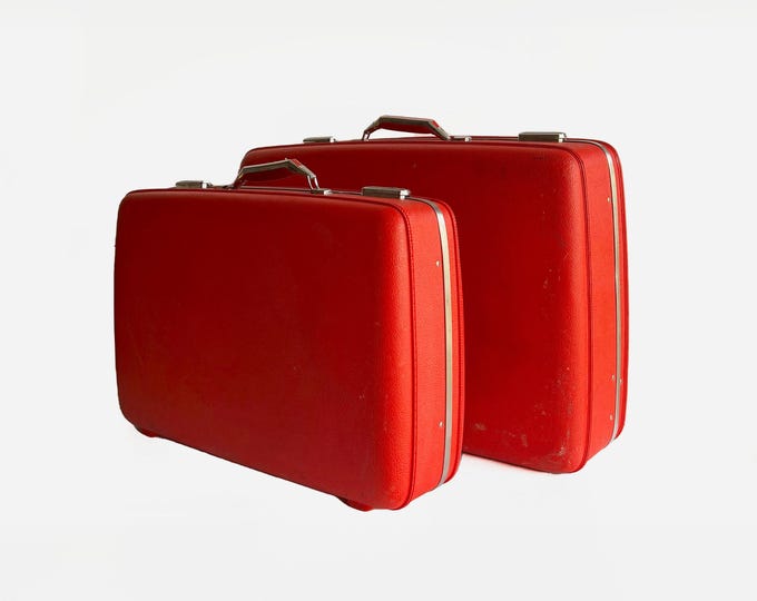 Set of 2 Vintage American Tourister Red Suitcase ... 1960s Hard Case ...