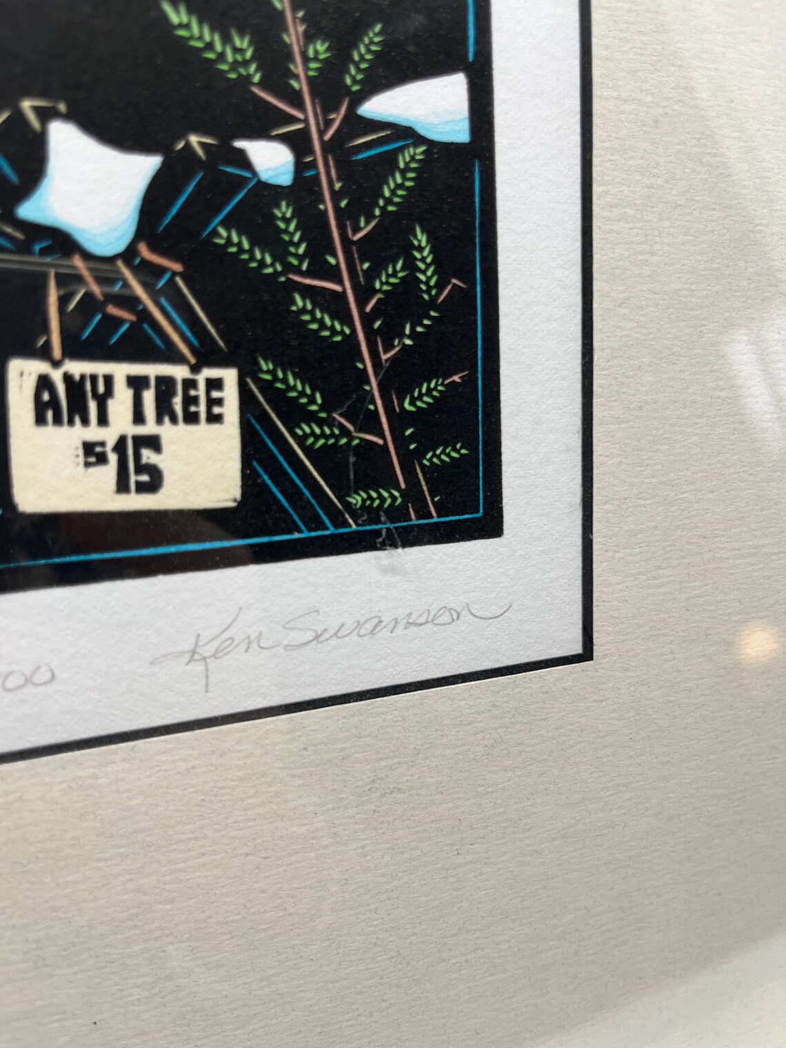 Linoleum Block Print of Christmas Tree Lot by Ken Swanson, Wisconsin ...