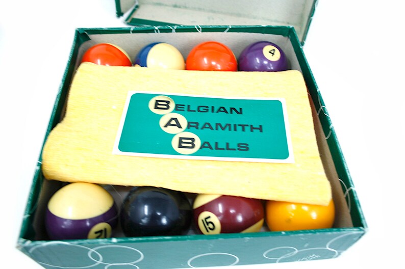 Vintage Belgian Aramith Balls ... Pool Balls, Billiards Balls in Box ...