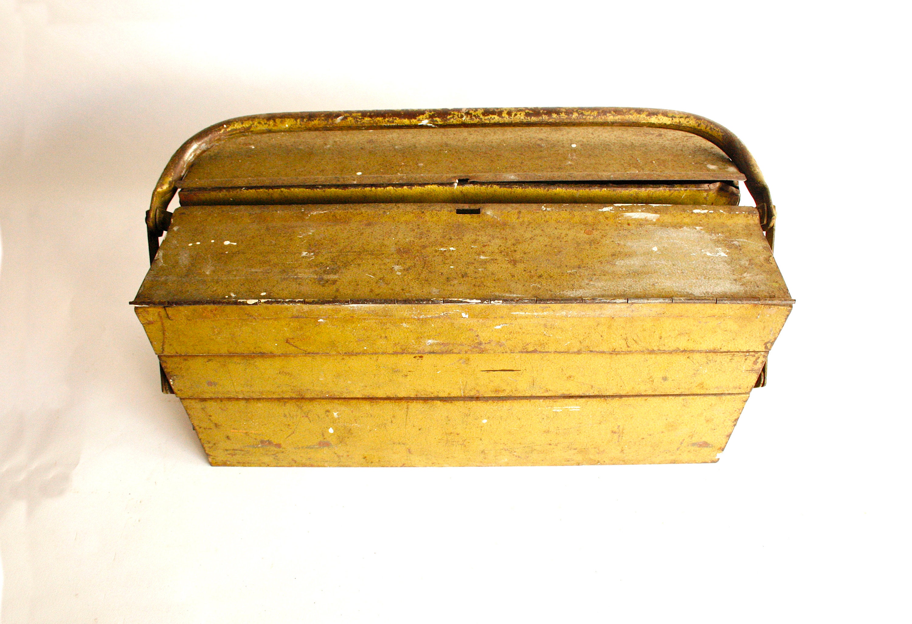 Vintage Industrial Expanding Metal Tool Box ... Painted Green Steel ...