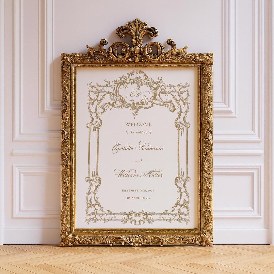 Classic Rococo Wedding Welcome Sign | Editable Canva Design | Hand ...