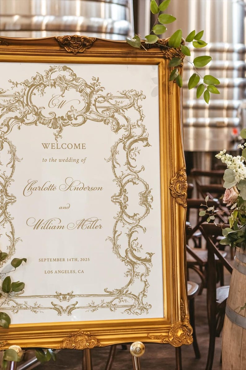 Classic Rococo Wedding Welcome Sign | Editable Canva Design | Hand ...
