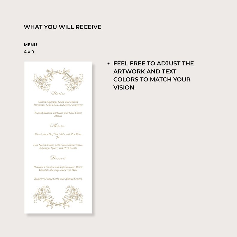 Classic Baroque Menu Template | Editable Canva Design | Hand-drawn ...