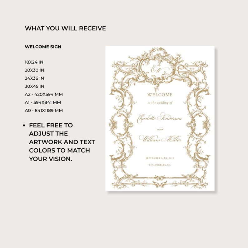 Classic Rococo Wedding Welcome Sign | Editable Canva Design | Hand ...