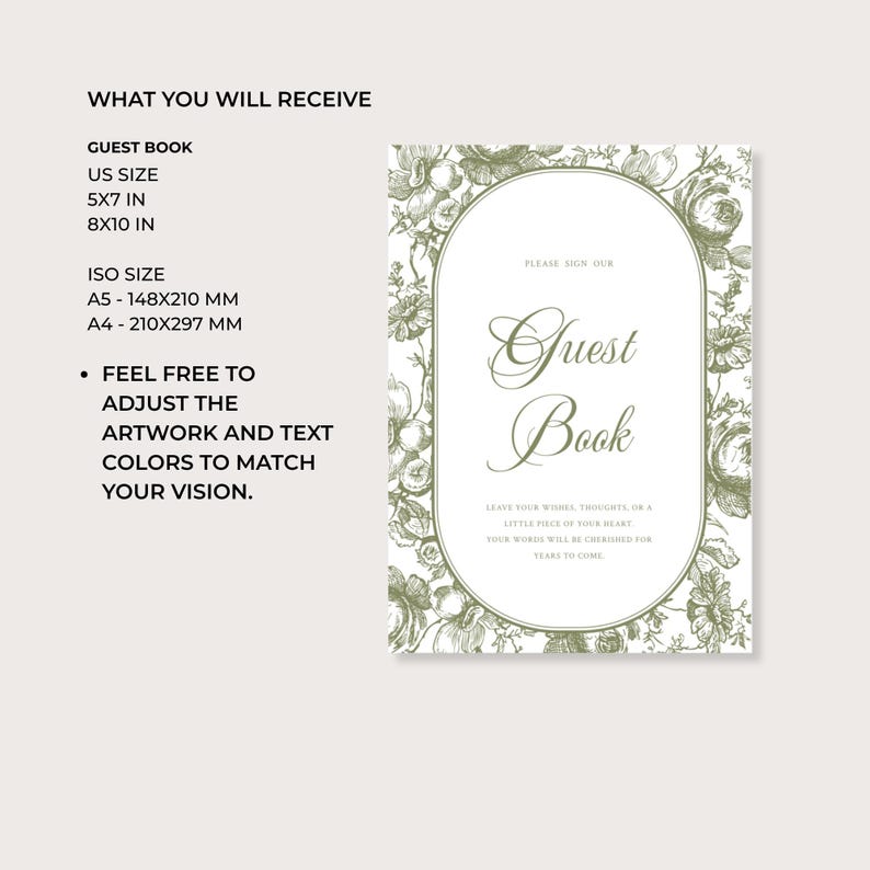 Floral Guest Book Template, Hand-drawn Vintage Florals, Guest Book Sign ...