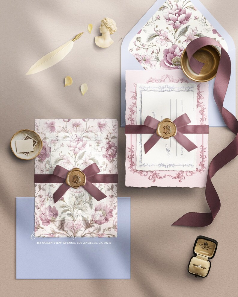Rococo Wedding Invitation Suite | Blush Pink & Dusty Blue Baroque Set ...