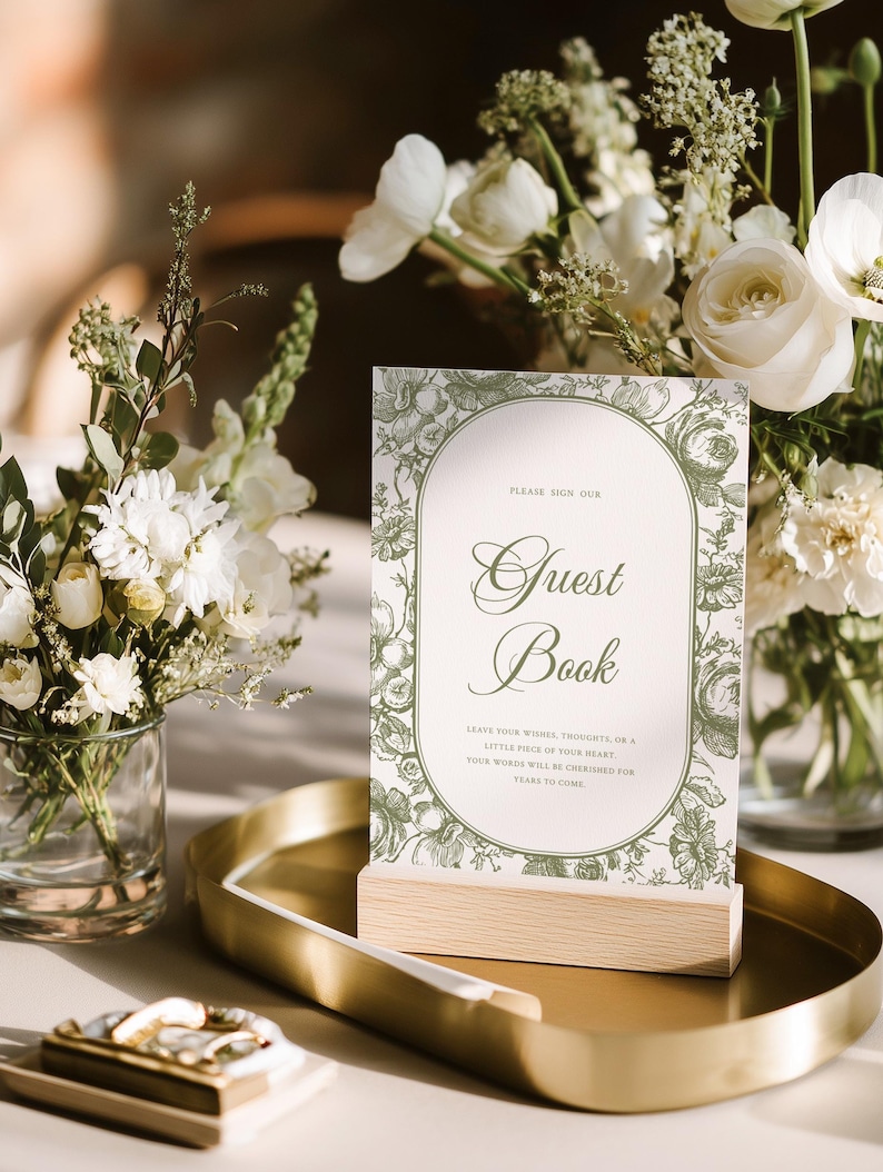 Floral Guest Book Template, Hand-drawn Vintage Florals, Guest Book Sign ...