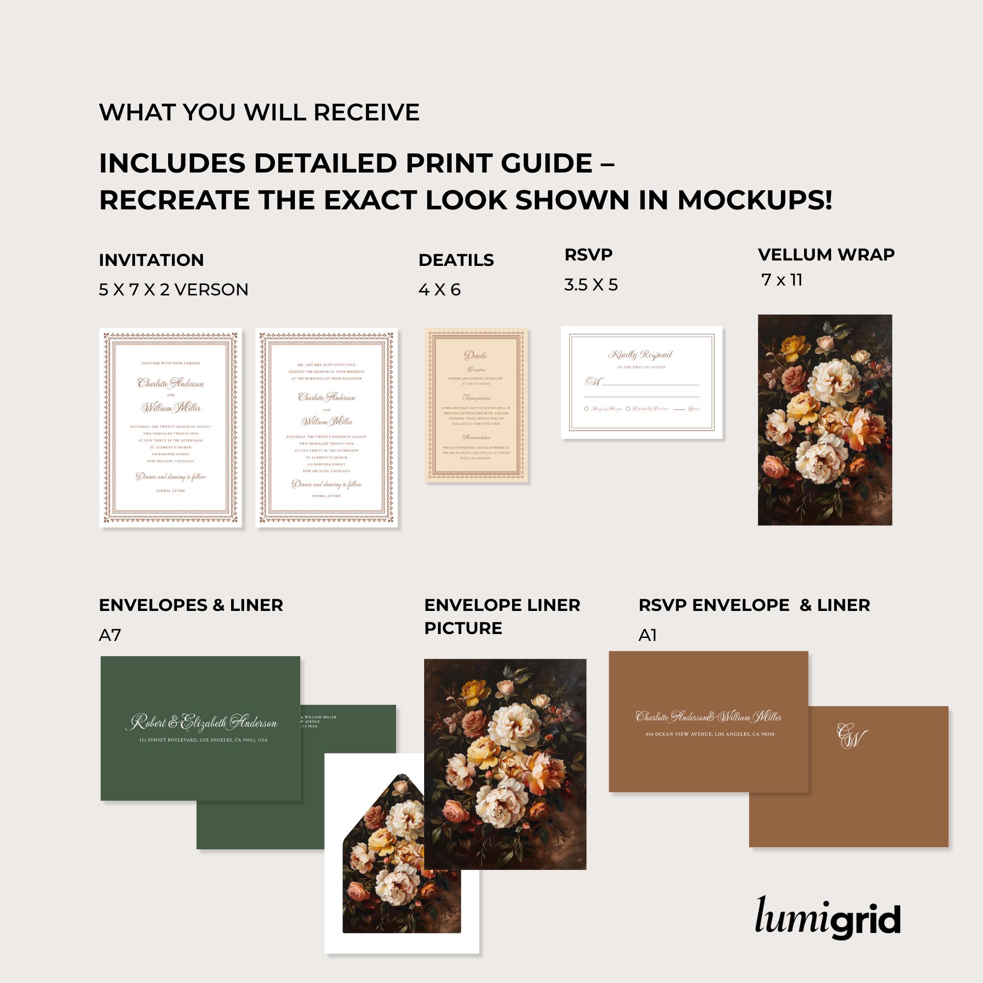 Vintage Botanical Wedding Invitation Suite With Baroque Frame |fall ...